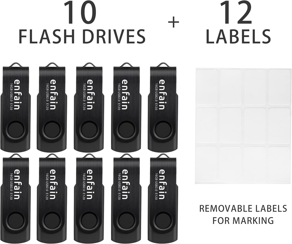 Enfain USB 2.0 128MB Flash Drives 10 Pack All Black | eBay