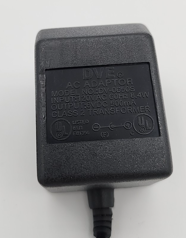 DVE Model DV-0650S AC Adapter - Input 120VAC 60hz - Output 6VDC 500mA ...