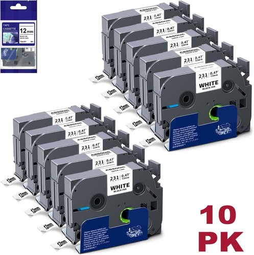 10PK For Brother P-Touch TZe-231 TZ-231 12mm White Standard Laminated ...