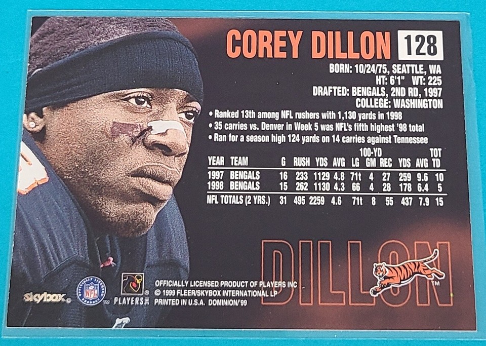 1999 SkyBox Dominion #128 Corey Dillon Cincinnati Bengals Football Card ...
