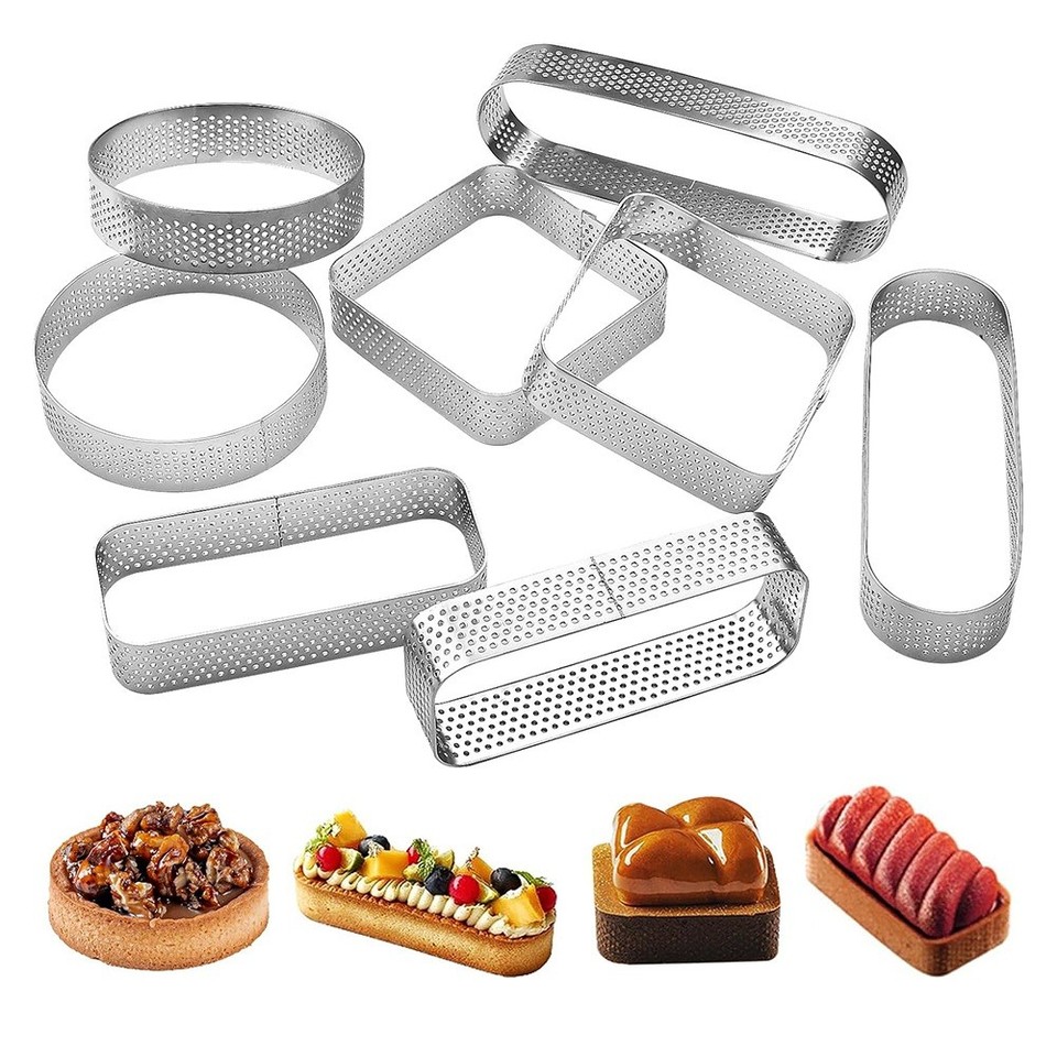 8Pcs Cake , Stainless Steel Tart , Multi Shaped Baking Rings ...