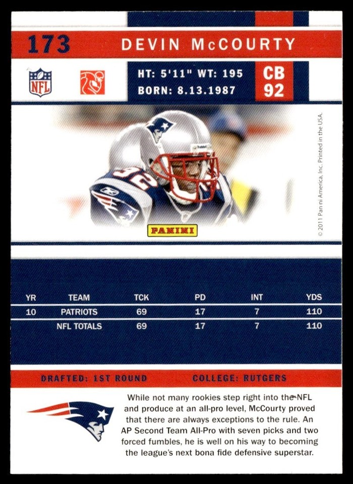 2011 Score Devin McCourty New England Patriots #173 | eBay