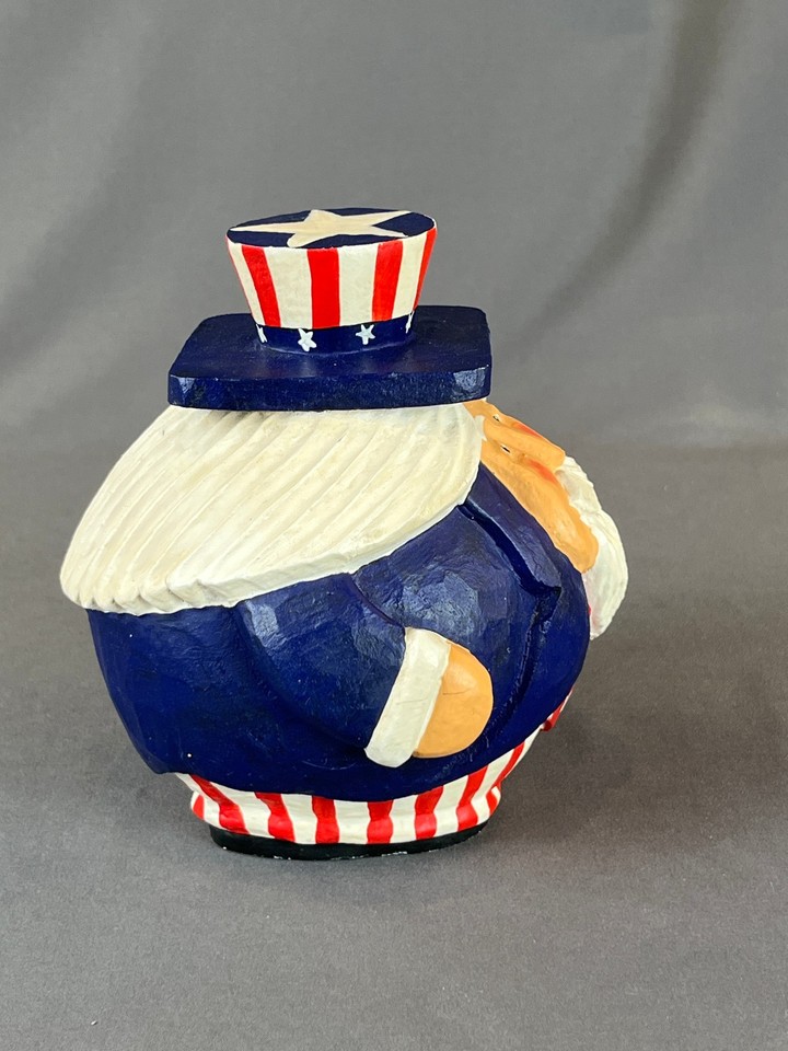 James Haddon Folk Art UNCLE SAM Patriotic Carved Wood 5 ½” Figurine c ...