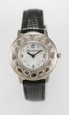 Graphite Women's White Dial Silver tone Case Black Leather Band Quartz ...