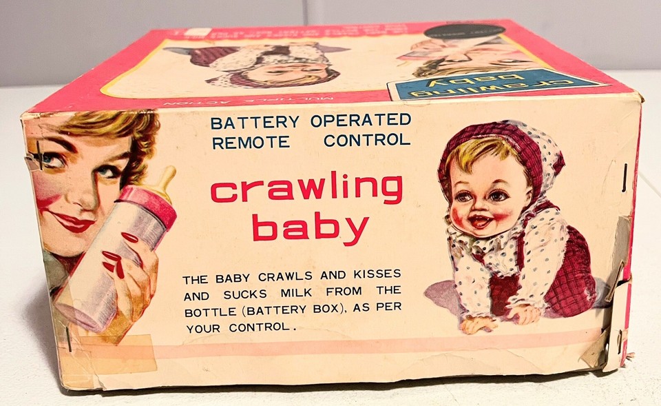 Vintage RUSKO Metal Crawling Baby Doll Battery Operated Toy Very RARE ...