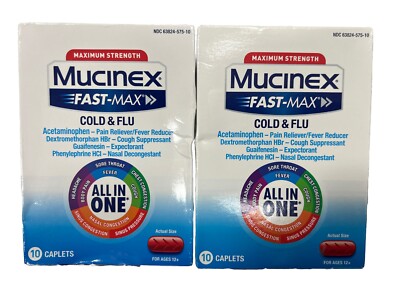 2 Mucinex Fast-Max Strength Severe Cold & Flu 10 ct Caplets All In One ...