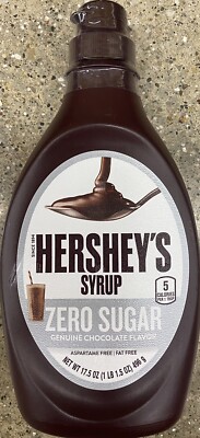 Hershey's Genuine CHOCOLATE Flavor Syrup ZERO SUGAR 17.5 Oz Bottle ...
