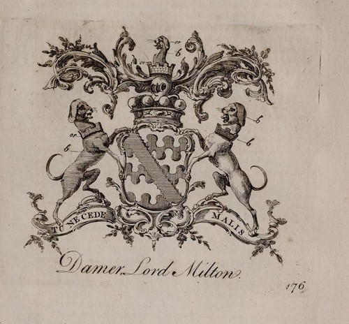 1779 ANTIQUE PRINT ~ DAMER ~ FAMILY CREST COAT OF ARMS LORD MILTON | eBay