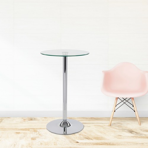 1m High Round Clear Glass Table - Kitchen Breakfast Dining Poseur Bar ...