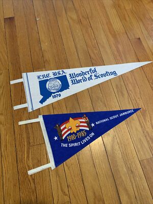 1910-1985 World Jamboree BOY SCOUT Pennant + 1979 WORLD OF SCOUTING ...