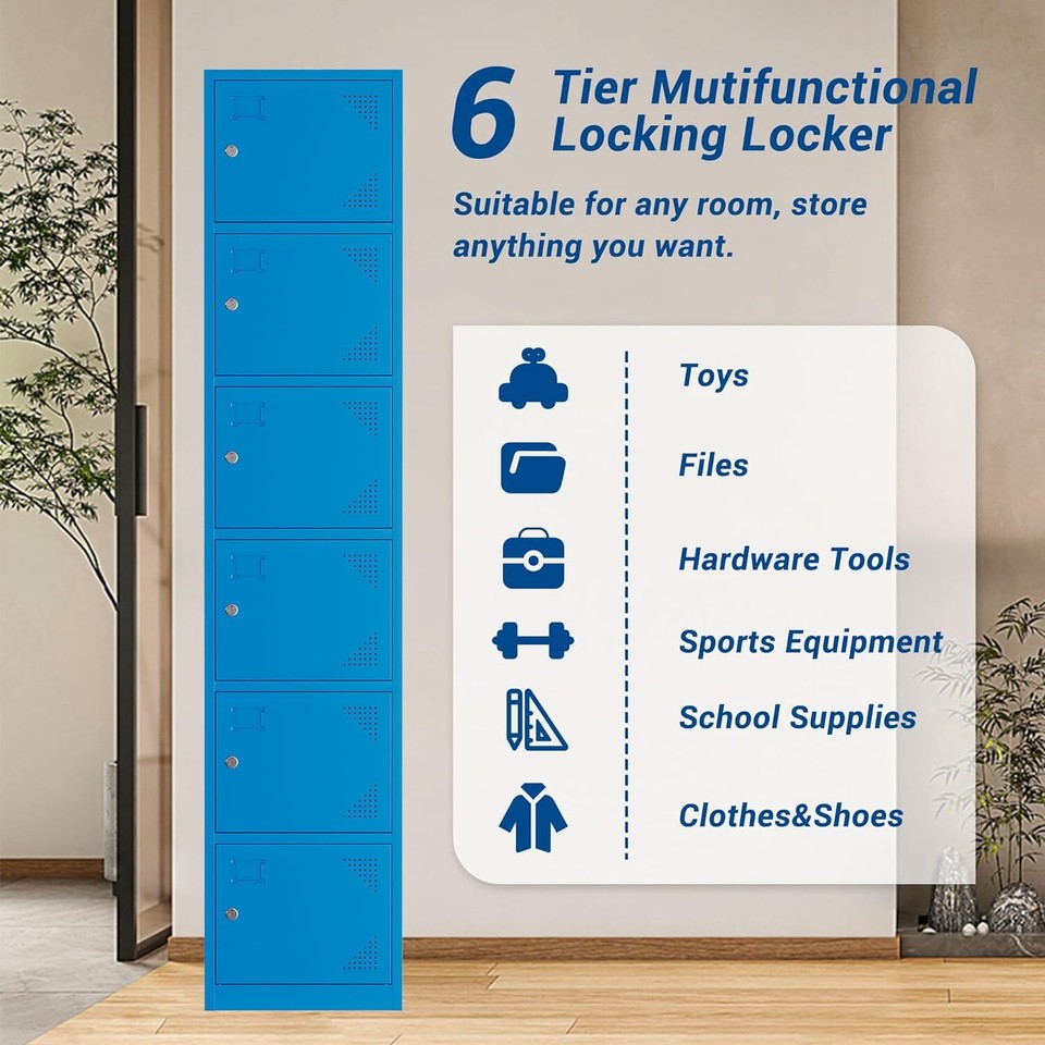 Metal Lockers Storage Cabinet 1-6 Doors Locker for School Gym Hotel ...