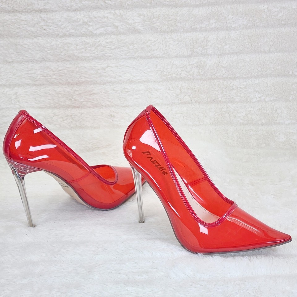 PVC Jelly Translucent High Heel Pointy Toe Stiletto Pumps Shoes Red ...