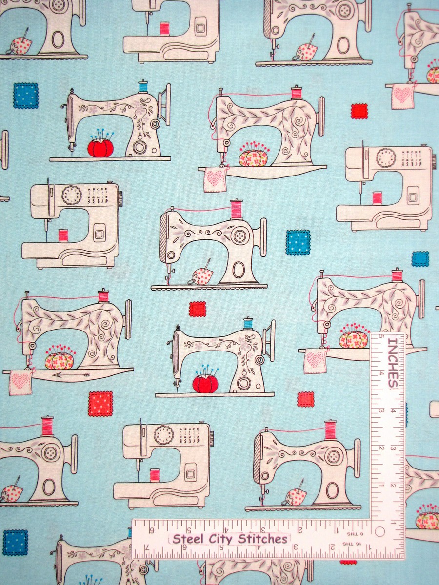 Sewing Machine Fabric Print Assorted Sewing Pattern 3 Quilting Cotton
