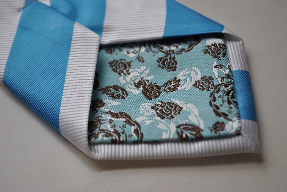 medium blue tie azure cornflower with white barber stripe by Frederick ...