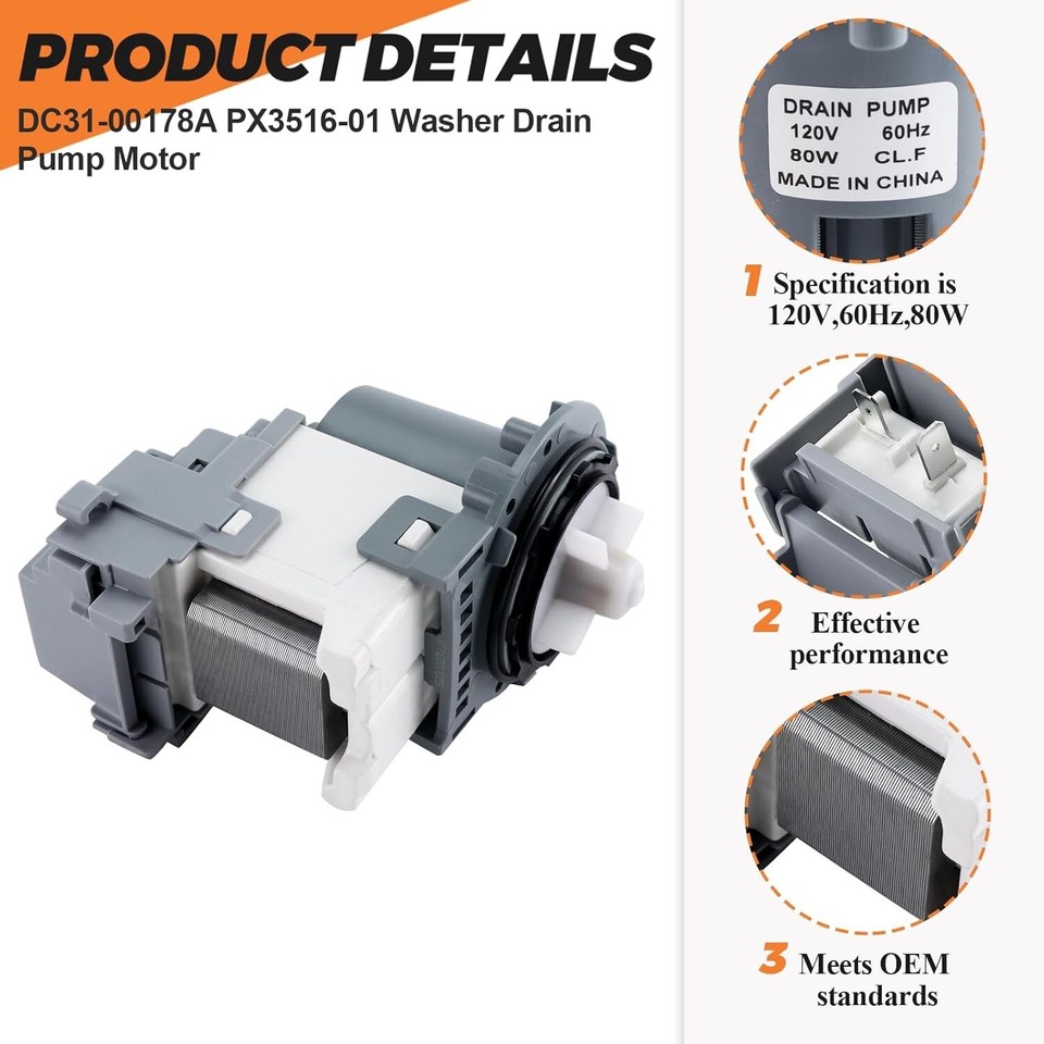 DC31-00178A, PX3516-01 Washer Drain Pump (Upgrade) for samsung Washer ...