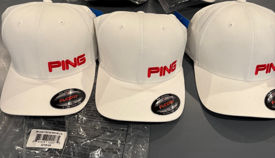 Lot of 3 PING Golf SensorCool FlexFit Structured Hat - White/Red - L/XL ...