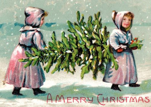 A Merry Christmas Young Girls Bringing Home a Christmas Tree Alexandria ...