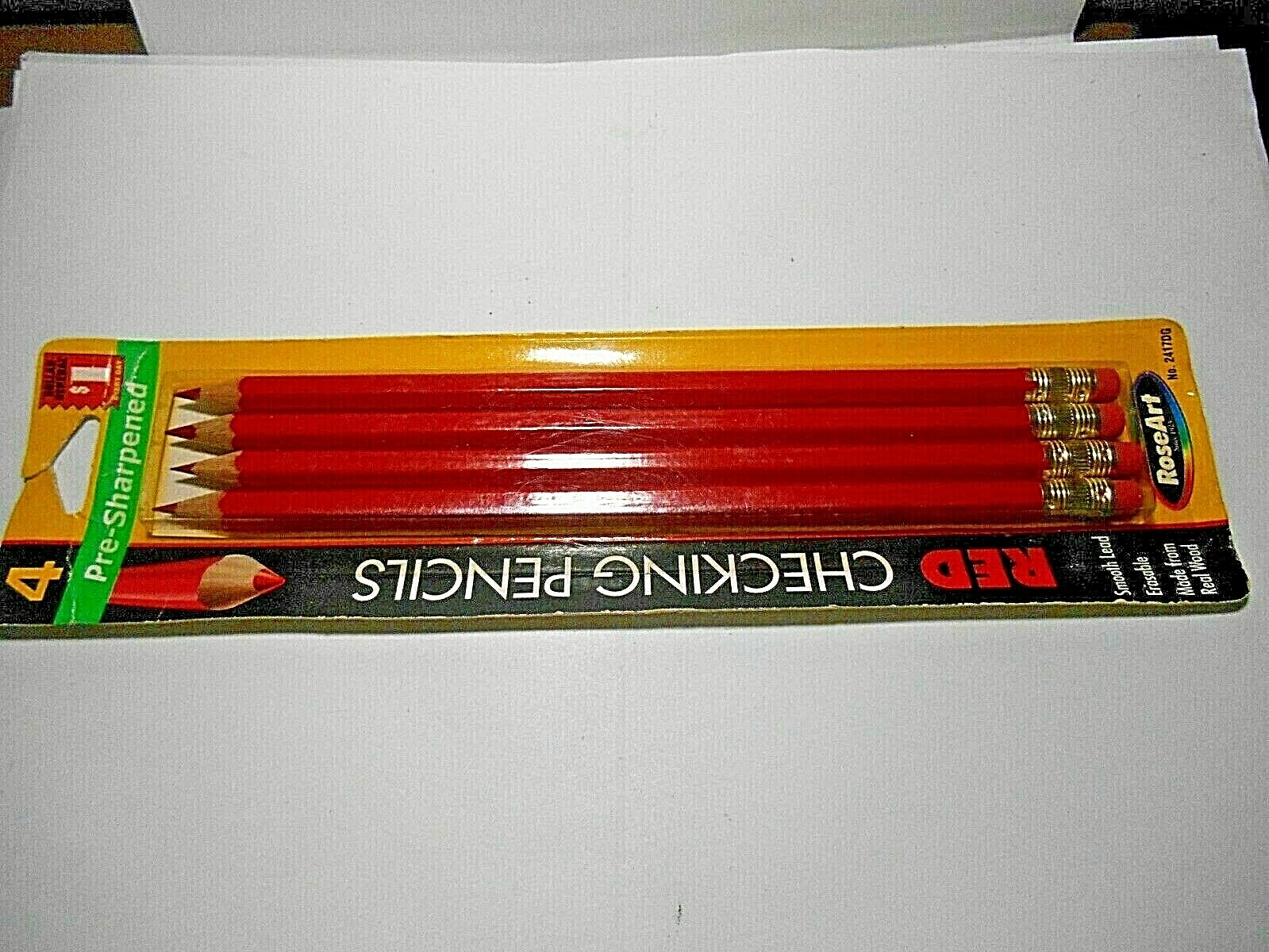 VINTAGE 2003 ROSE ART RED CHECKING PENCILS 2417DG. 4 PENCILS STILL IN ...