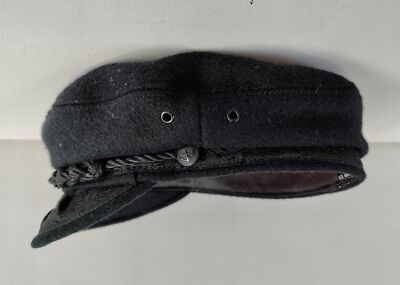 NAUTILUS BLACK WOOL BLEND FIDDLERS CAP EMBROIDERED PEAKED HAT SIZE 56 ...