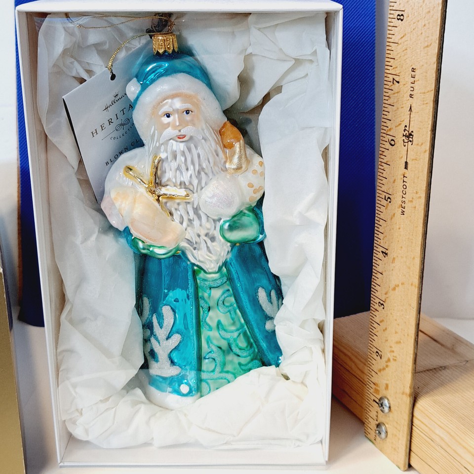 HALLMARK 2019 NAUTICAL SANTA CLAUS BLOWN GLASS HERITAGE CHRISTMAS ...