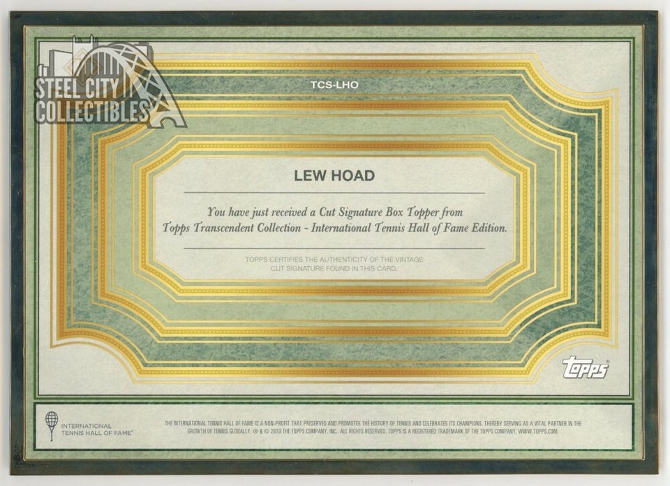 Lew Hoad 2020 Topps Transcendent Tennis Oversized Cut Signature ...