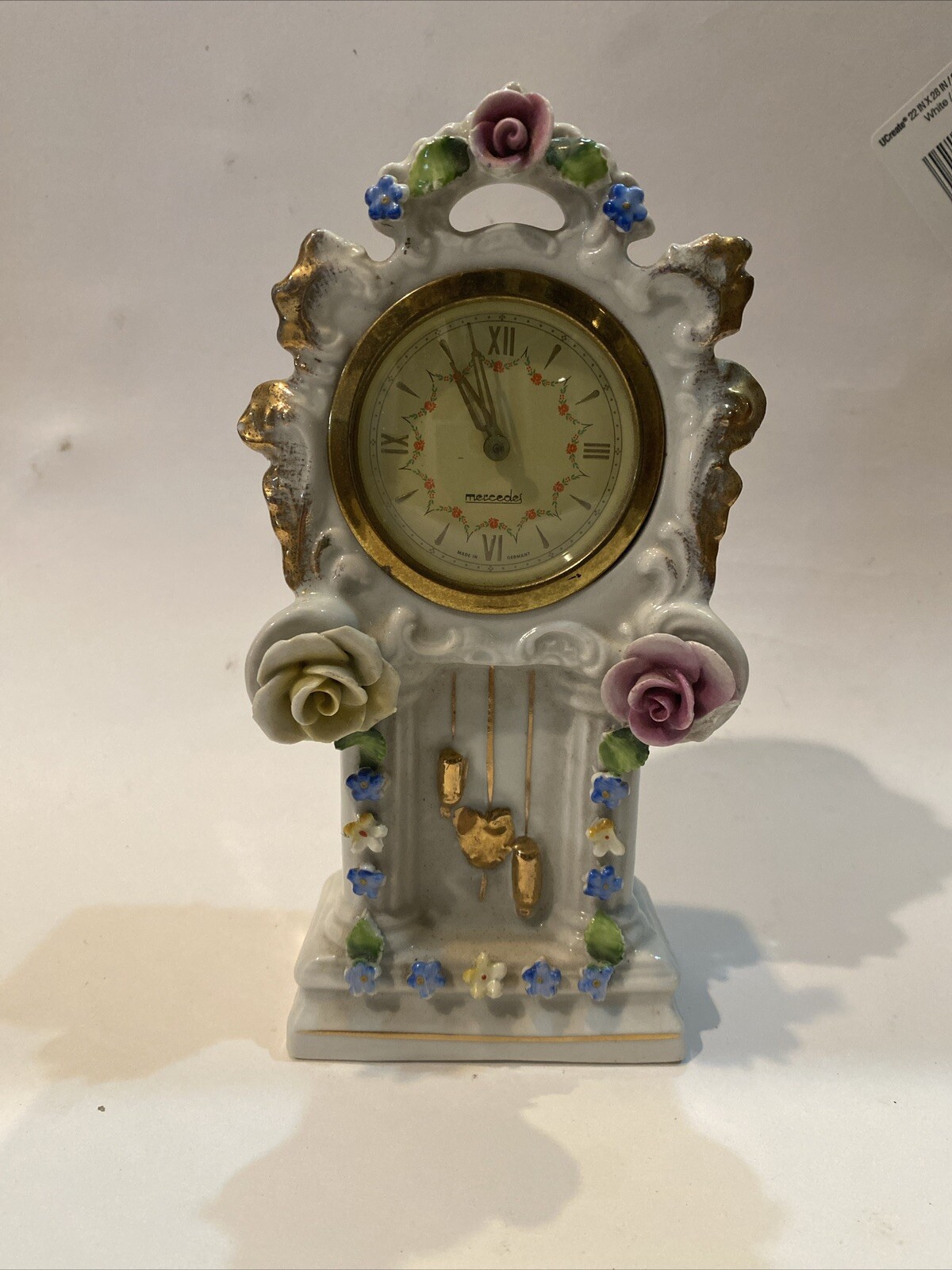 Antique Mercedes Hauser German Porcelain Wind Up Mantel Clock Gold ...