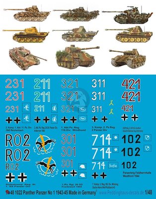 Peddinghaus 1/48 Panther German Tank WWII Markings 1943-1945 No.1 (9 ...