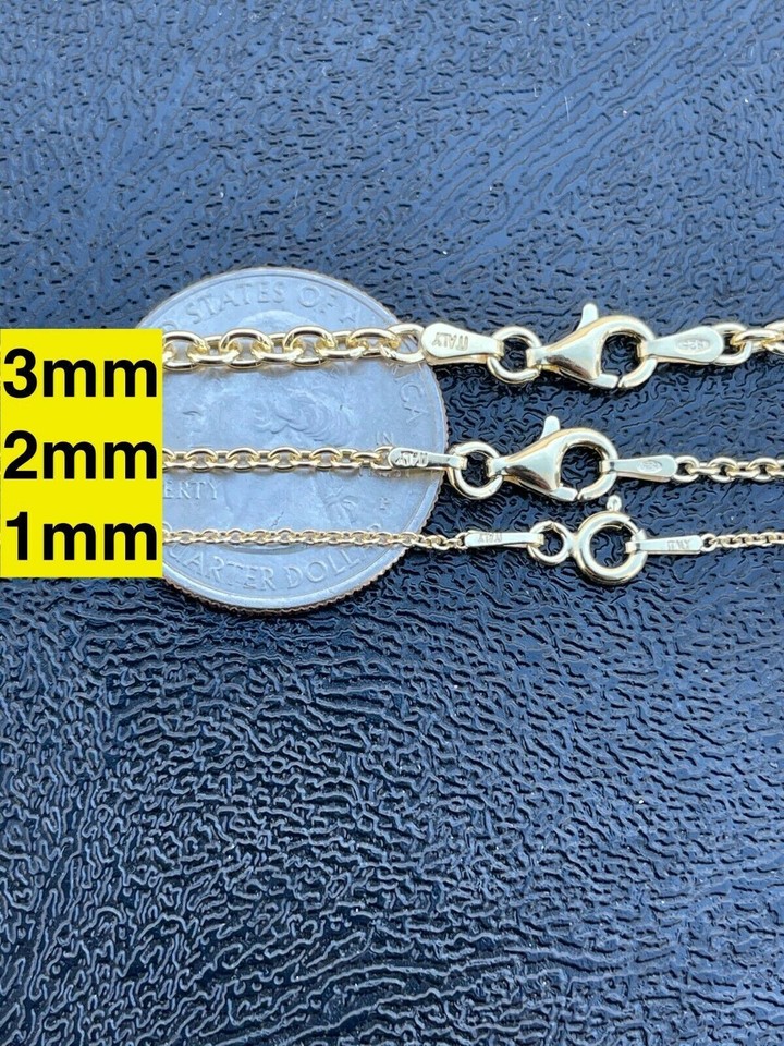 Real Solid 925 Sterling Silver 14k Gold Plated Anchor Cable Chain Rolo ...