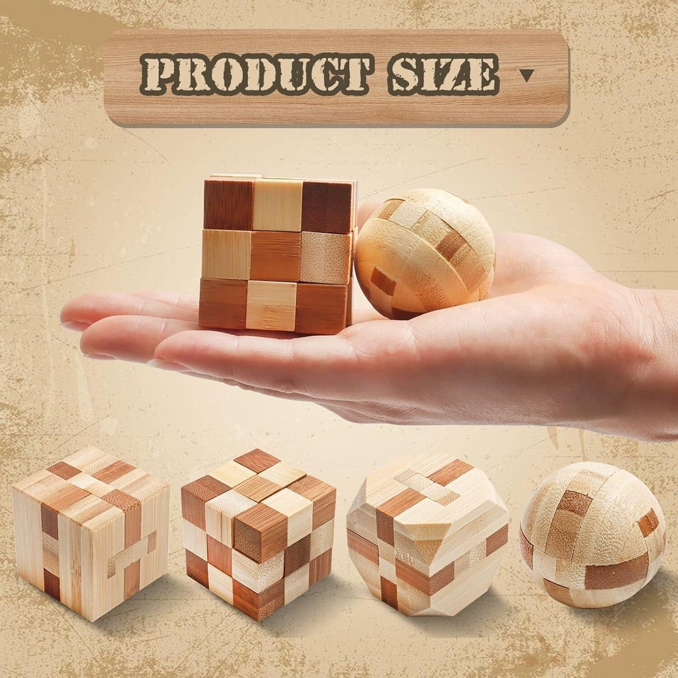 4 Pack Wooden Puzzle Games Brain Teasers Toy- 3D Puzzles for Teens and ...