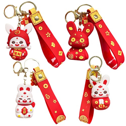 New Year Bunny Keychain Cartoon Animal Keyring Gift Rabbit Key Chain ...