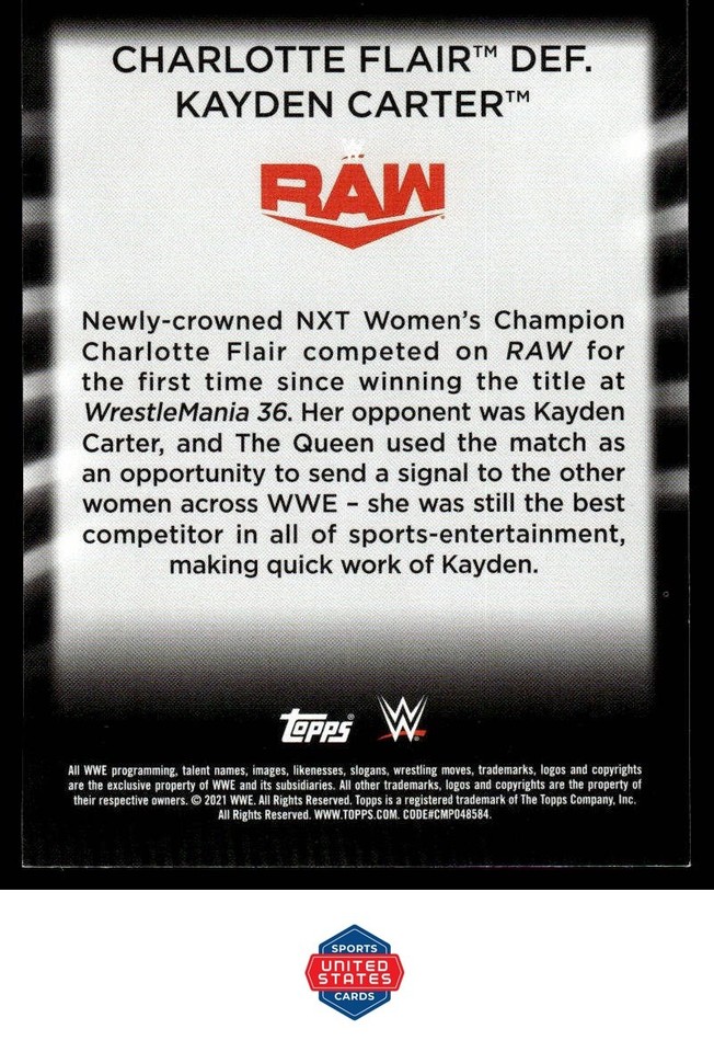 2021 Topps WWE Women's Division #7 Charlotte Flair def. Kayden Carter ...