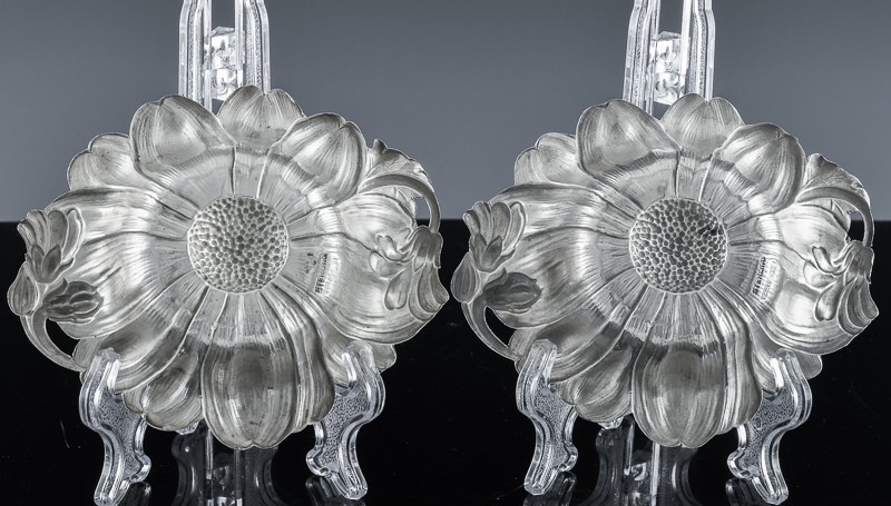 LOVELY SET ART NOUVEAU RODEN BIRKS STERLING SILVER SUNFLOWER NUT DISHES ...