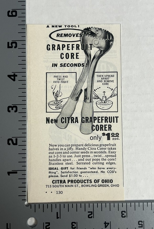 1962 New Citra Grapefruit Corer Print Ad 713 South Main St Bowling ...