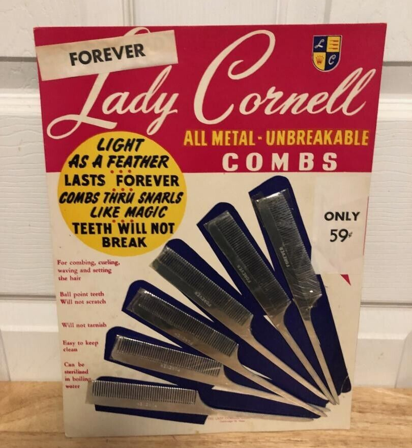 Rare Vintage Lady Cornell Forever Comb Store Display Metal Combs NOS ...