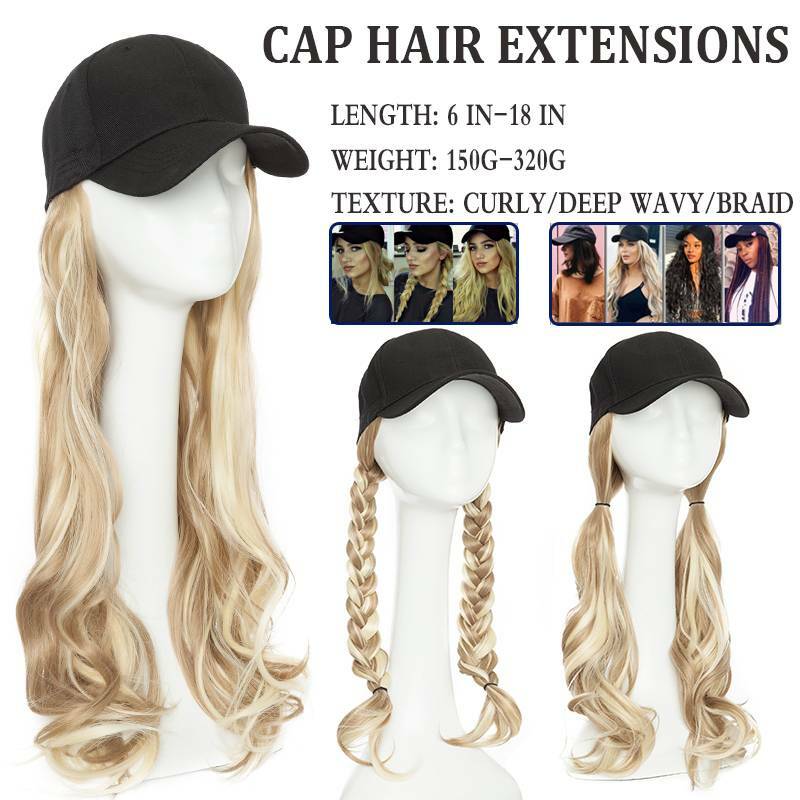 100% Natural Baseball Hat Cap Hair Extensions Real as Human Long Curly ...