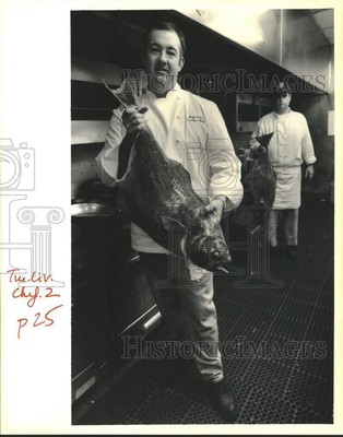 1994 Press Photo Jeff Tunks in the Windsor Court kitchen with chef ...