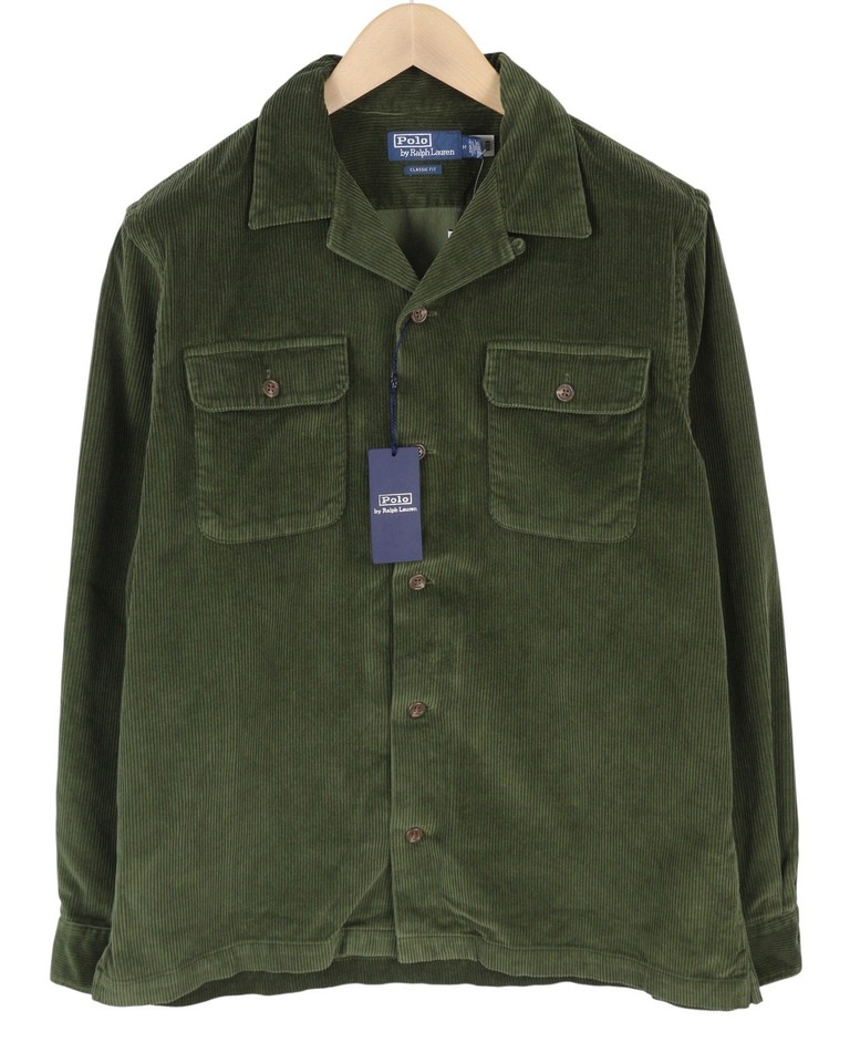 Ralph Lauren Mens Shirt M Green Corduroy Classic For Patch Pockets Logo ...