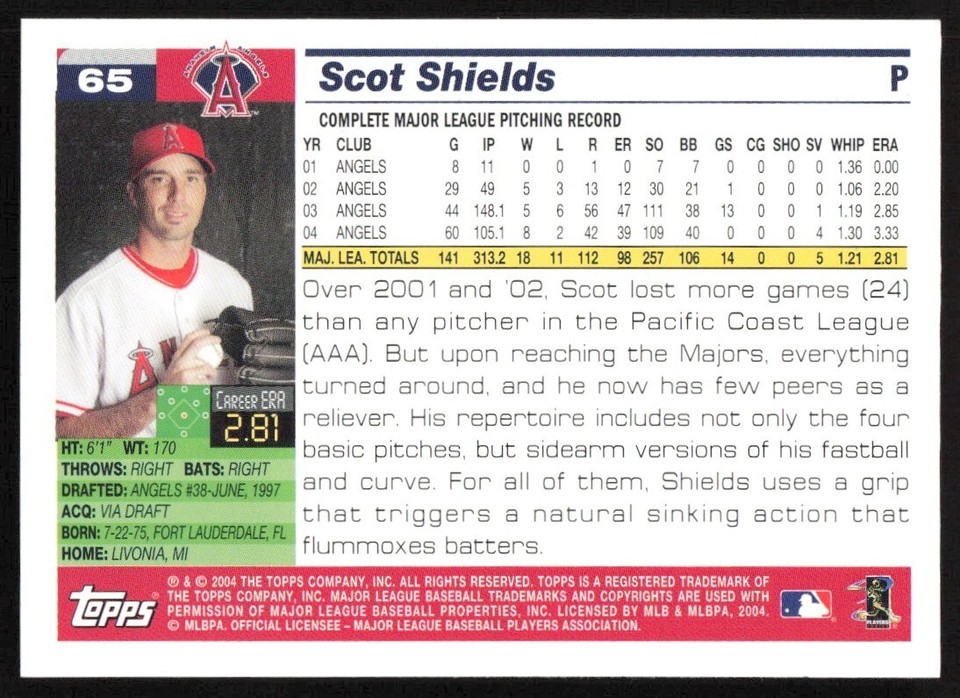 2005 Topps Scot Shields #65 Anaheim Angels | eBay