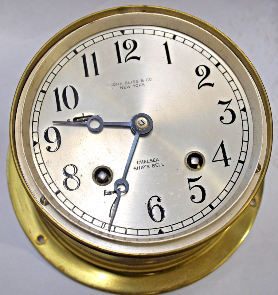 Chelsea Ship's Bell Clock Brass Screw on Bezel 4 1/2" Dial John Bliss ...
