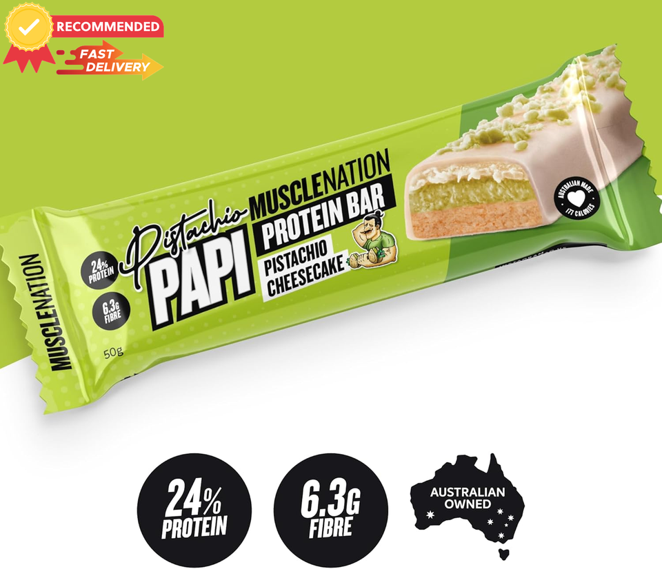 Pistachio Cheesecake Papi Protein Bar, Soft Chewy, 12x50g, High Protein ...