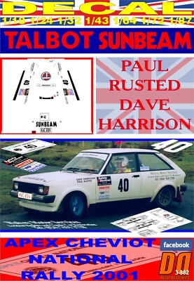 DECAL TALBOT SUNBEAM Ti Gp2 PAUL RUSTED APEX CHEVIOT NATIONAL R. 2001 ...