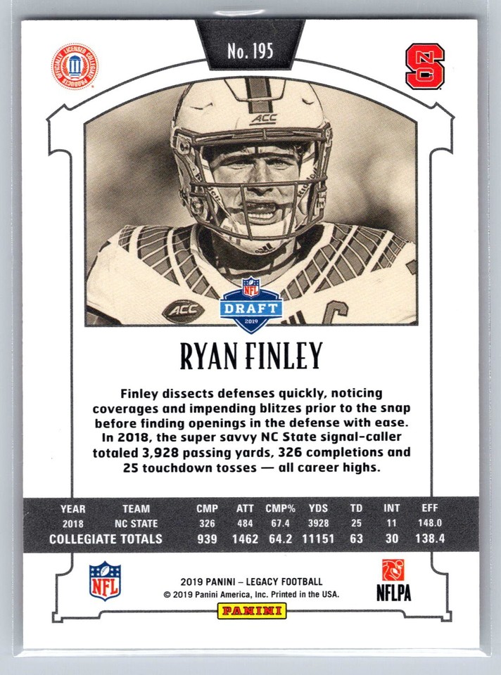 2019 Panini Legacy #195 Ryan Finley Orange RC | eBay