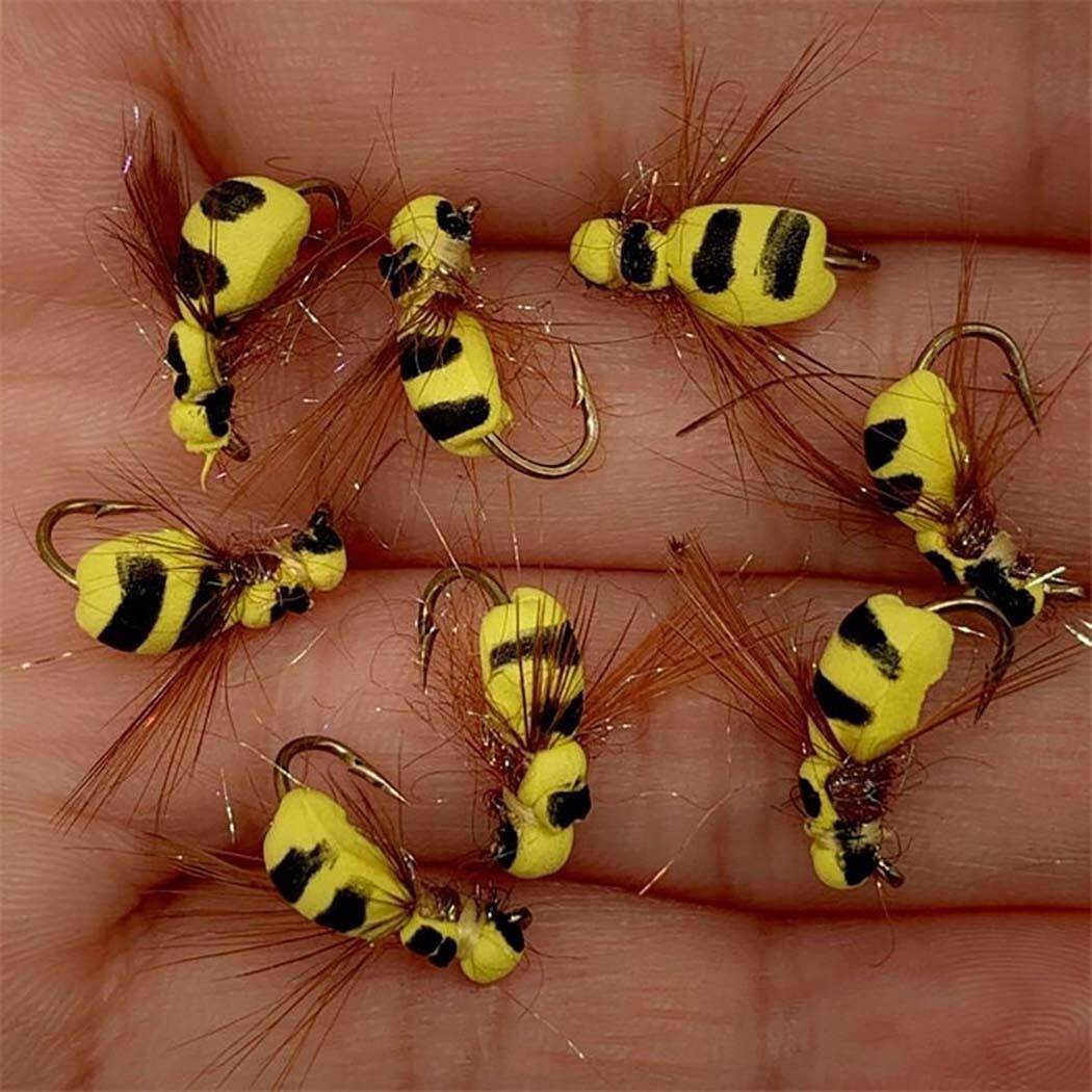 25Pcs/Box Yellow Simulation Bee Dry Fly Floating Foam Flies Trout/Bass ...