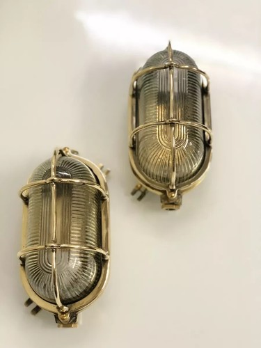 Nautical Brass Bulkhead Oval Ship Light Fixture Marine Style 2 Pieces ...