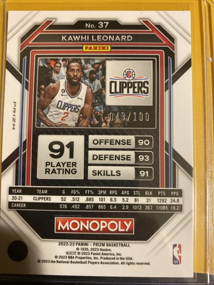 2022-23 Panini Prizm Monopoly - Red Money Shimmer Prizm #37 Kawhi ...