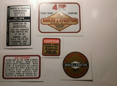Briggs & Stratton engine decals 1963-77 minibike Edger 4-hp model ...