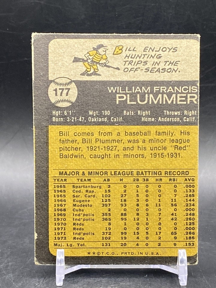 1973 Topps # 177 Vintage Baseball Card Bill Plummer - On Card ...