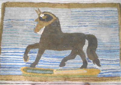 ANTIQUE 19th CENTURY FOLK ART HORSE HOOKED RUG | eBay