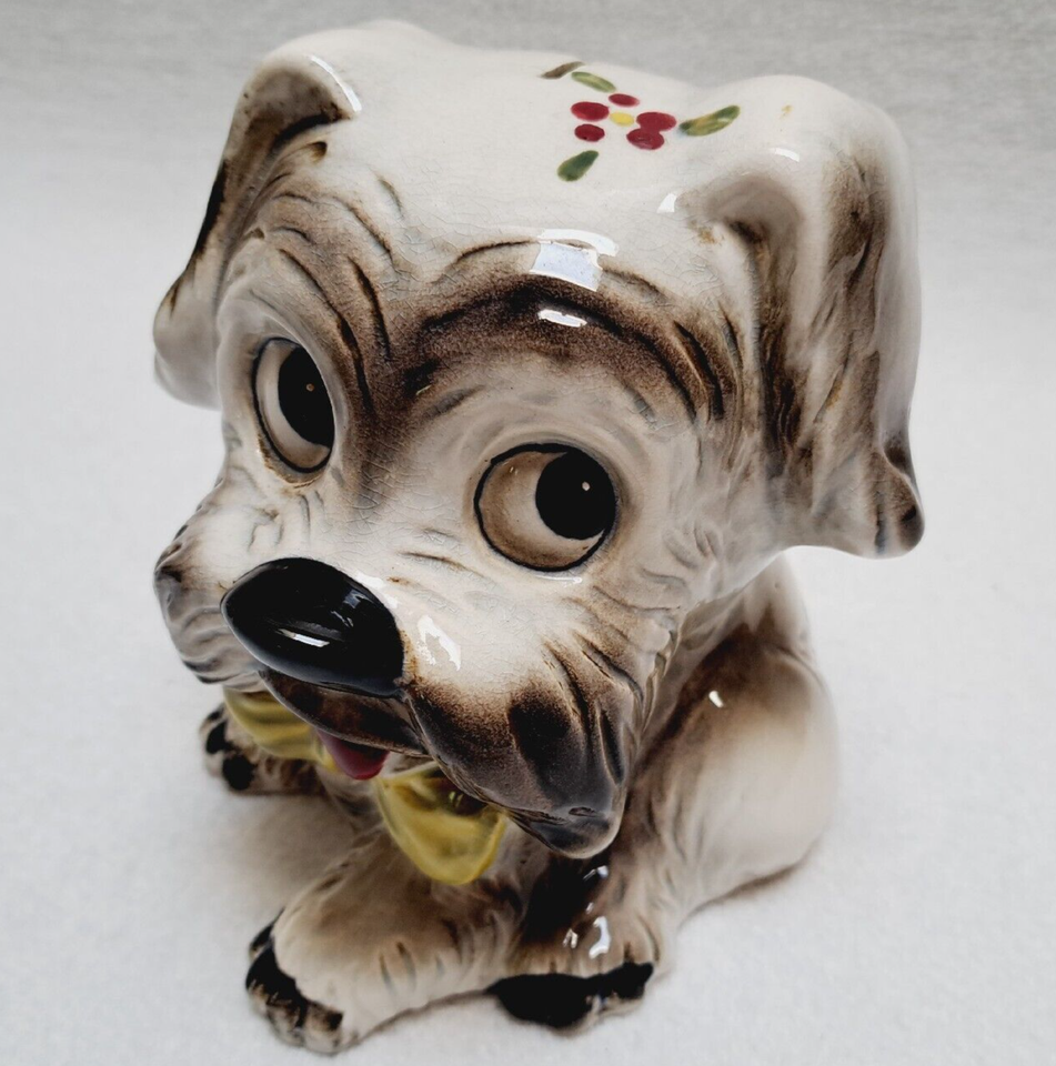 Vintage Terrier Dog Coin Bank 6.25" Kitchey Big Eyes Hand Painted 1960s ...