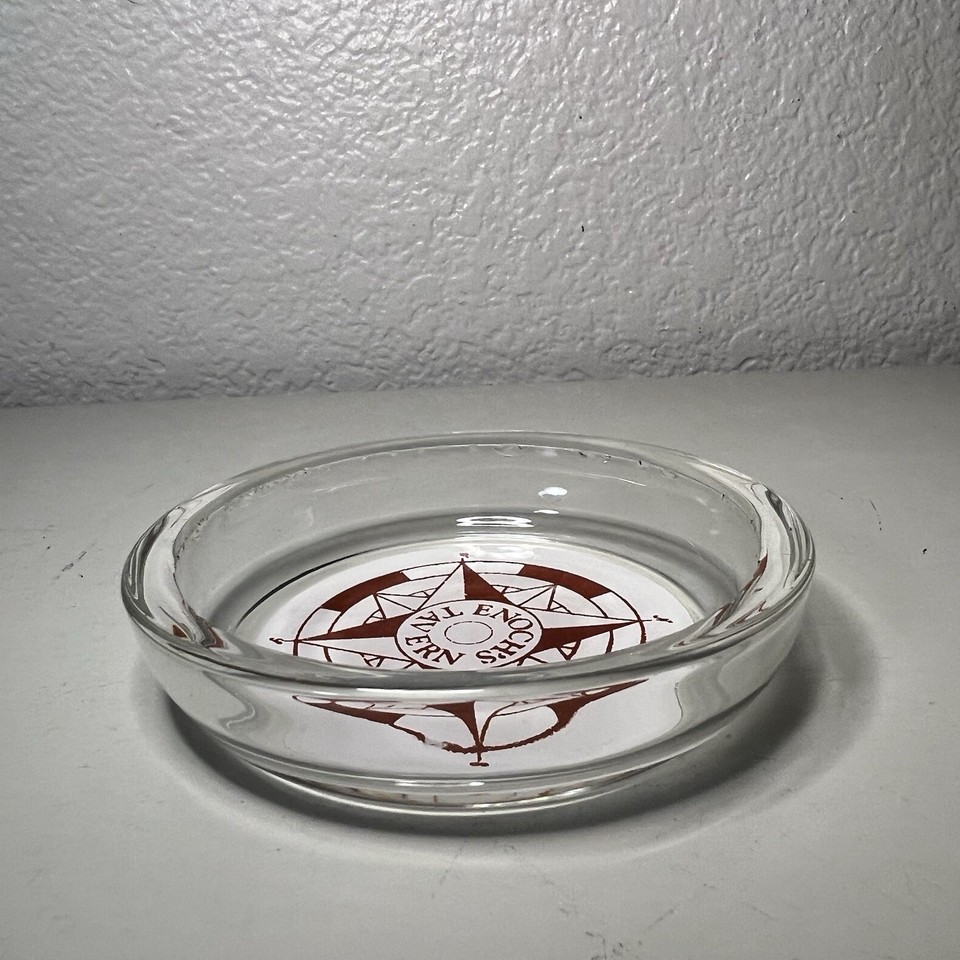 VTG Enoch's Tavern Irish Bar Glass Ash Tray Compass Logo Red & White | eBay